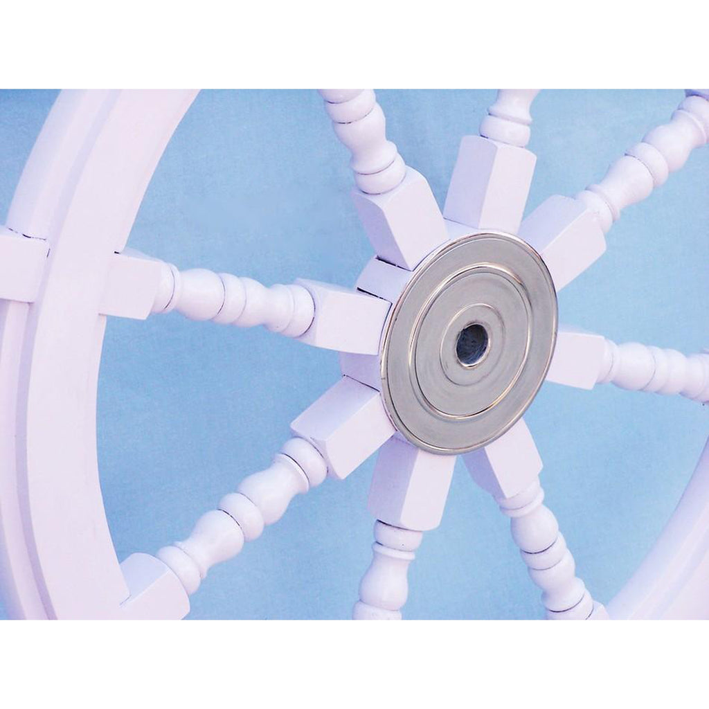 Buy Deluxe Class White Wood and Chrome Ship Decorative Steering Wheel ...